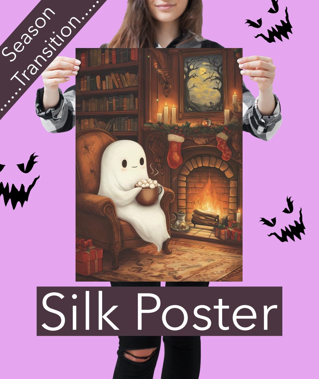 Silk Poster Wall Art, Ghost Spirit Home Decor Halloween Christmas ...