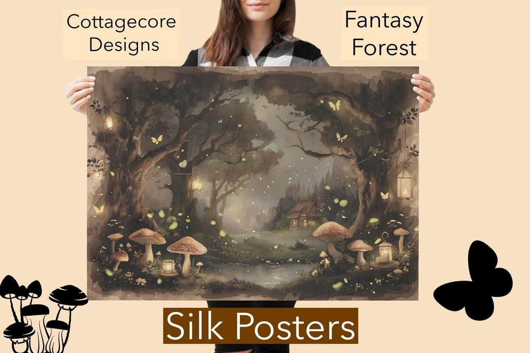 Vintage Design Silk Poster - Cottagecore Mushroom Toadstool Art ...