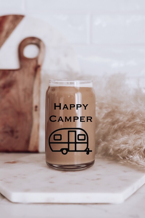Camping Cup Coffee Glass HAPPY CAMPER - Etsy