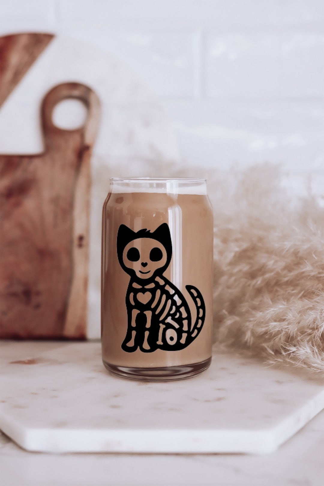 Skeleton Cat- Glass Cup - Etsy