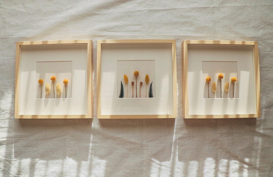 Set of Dried Flowers in Frames, Dried Flowers Art, Dried Flower Frames ...