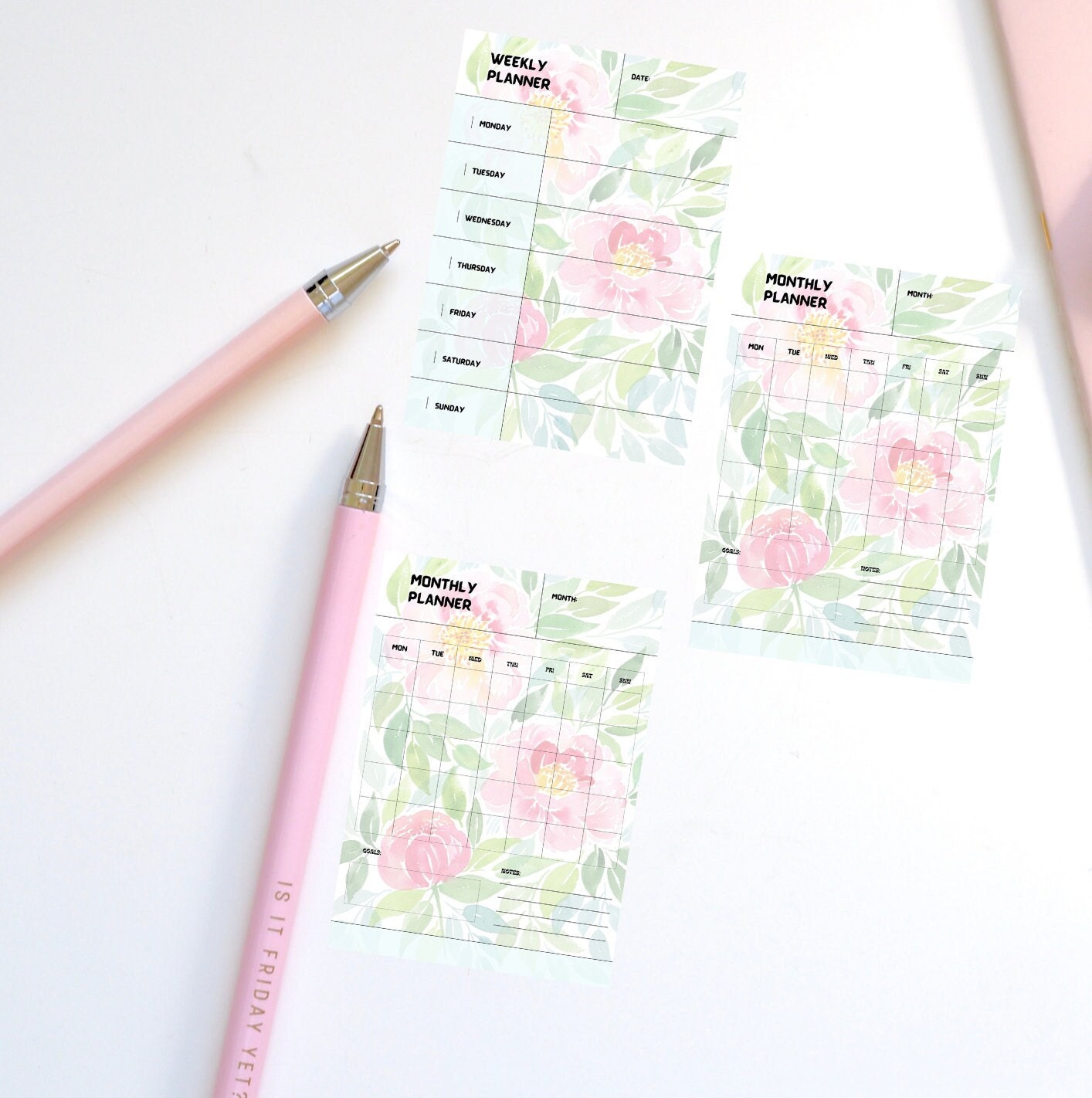 Floral Background Daily, Weekly, Monthly Printable Planner - Etsy