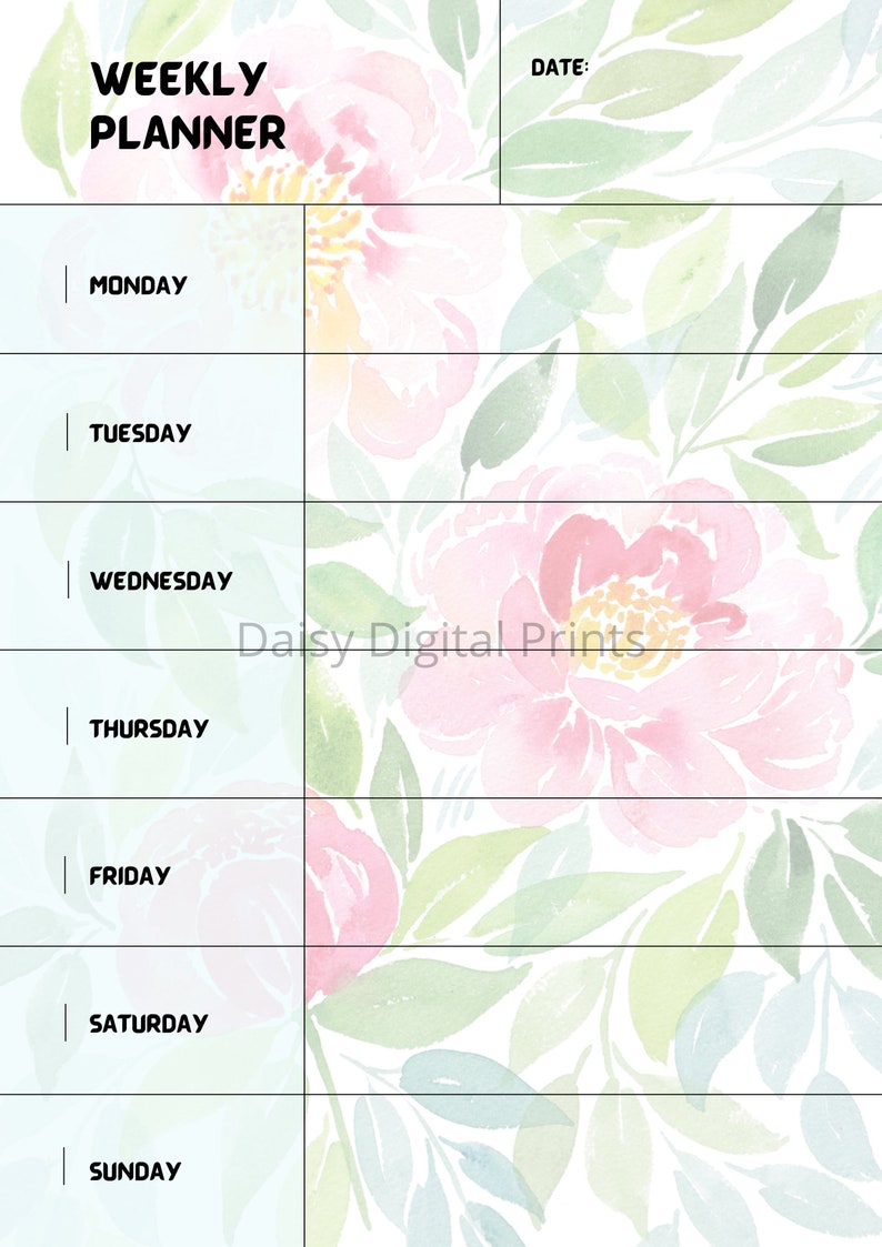 Floral Background Daily, Weekly, Monthly Printable Planner - Etsy