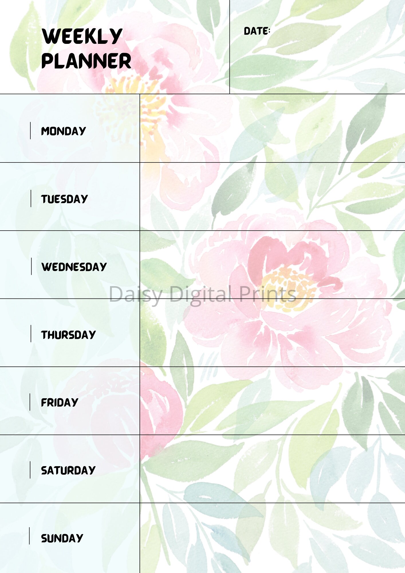 Floral Background Daily, Weekly, Monthly Printable Planner - Etsy