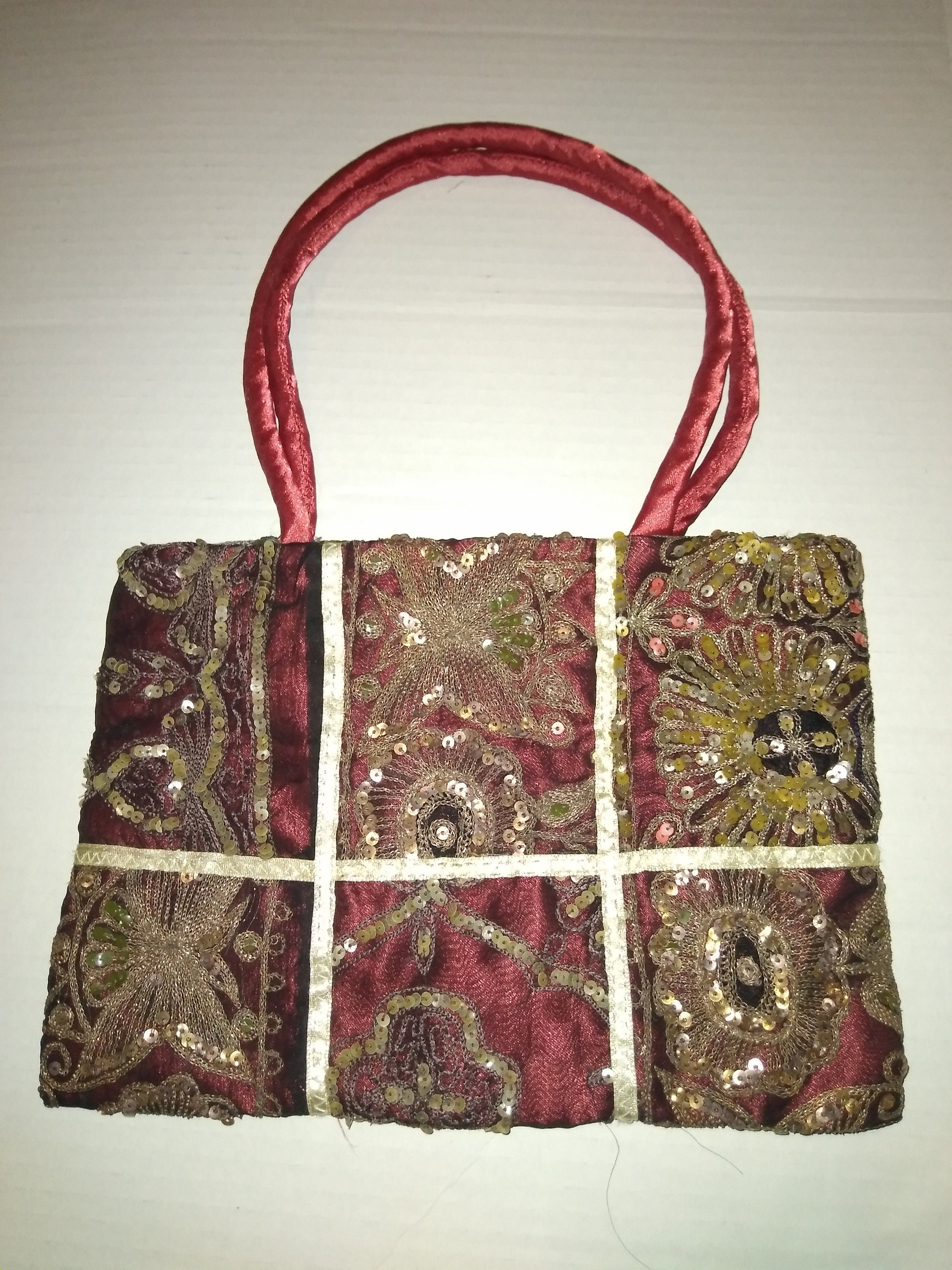 Vintage Red Velvet With Gold Embroidery Purse Top Handle - Etsy