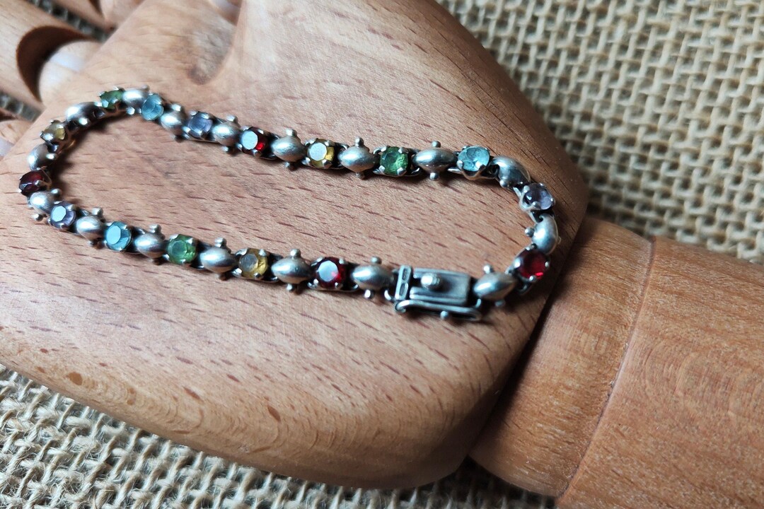 Silver Bracelet Colorful Composition of 16 Cubic Zirconia Stones - 5 ...