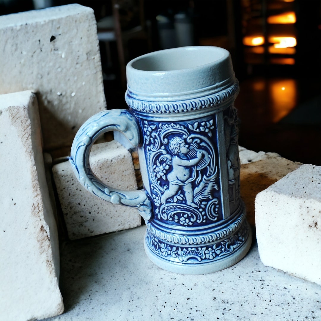 Cobalt Blue and Grey Stoneware Beer Mug - Old Gerz Salt Glazed Beer ...