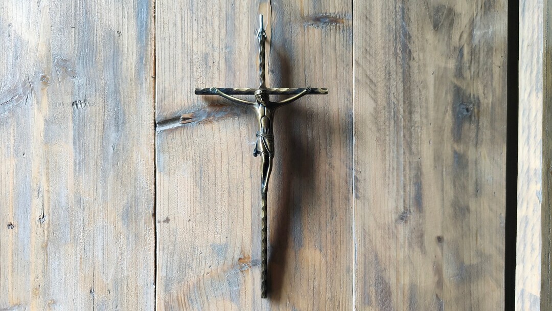Wall Hanging Crucifix Made of Metal, Brass Colored and Decorated ...