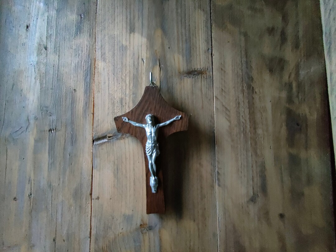 Dark Oak Wood Crucifix With Silver Figure of Jesus, Cross Shaped Like ...