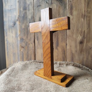 Vintage Oak Standing Cross, Crucifix of Jesus Christ, Copper Colored ...