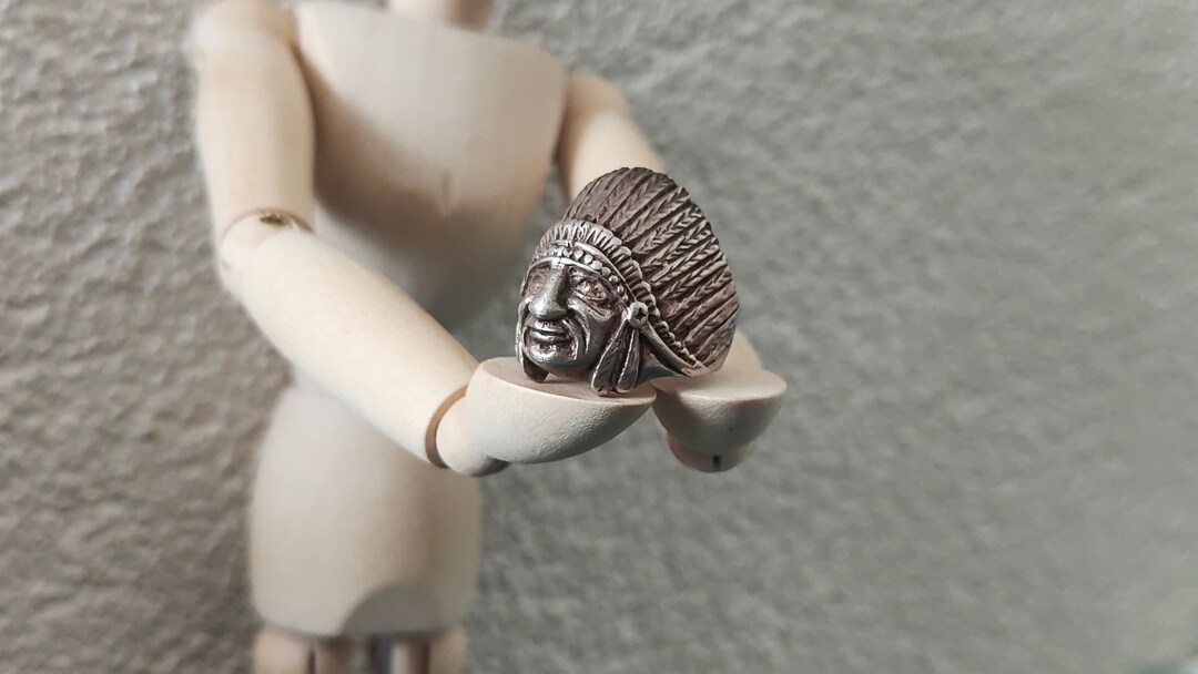 Sterling Silver Indian Chieftain Signet Ring , Statement Piece With ...
