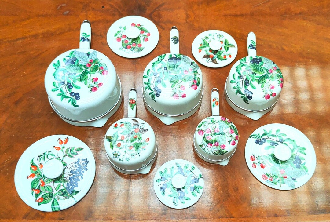 Limoges Aluminite Frugier Pots: 1970s French Berry Motif, Set of 5 - Etsy
