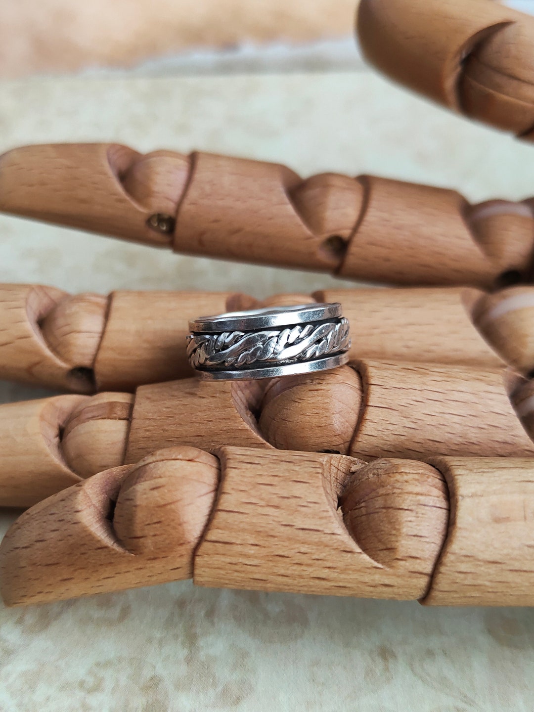 Spinning Ring Decorated With Strips and Rope Pattern, Made of 925 ...