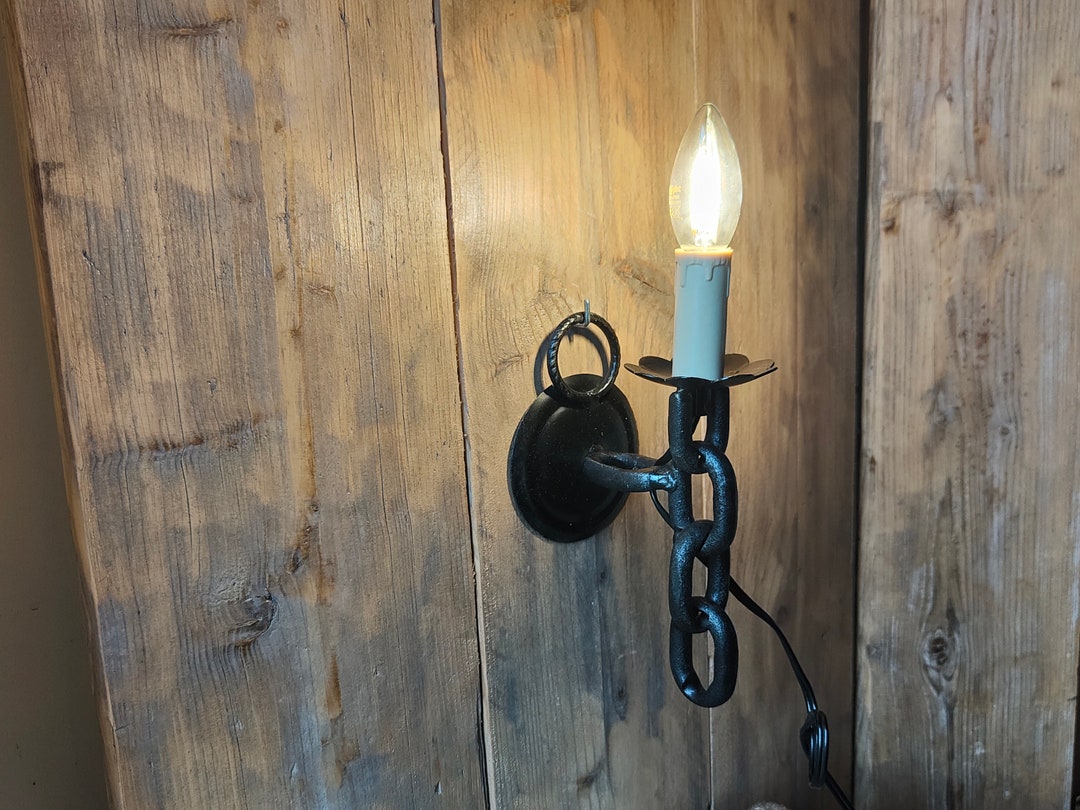Vintage Brutalist Black Metal Chain Wall Sconce - Industrial Dungeon ...