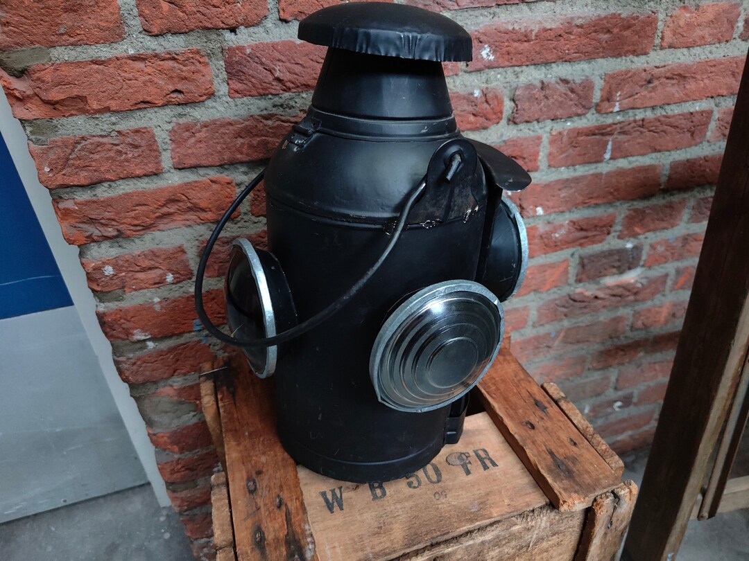 Old Railroad Lantern From India , Adlake Style, Vintage Black Four ...