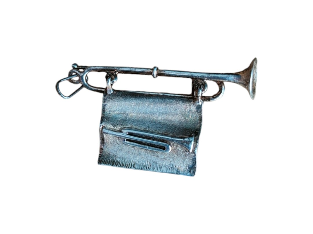 Vintage Silver Bugle Trumpet Pendant With Decorative Flag Made of 835 ...