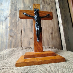 Bright Oak Standing Crucifix , Jesus Christ on the Cross, Copper ...