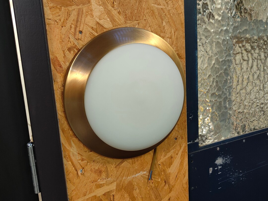 Flush Mount Round Sconce With Milk Glass Shade and Brushed - Etsy