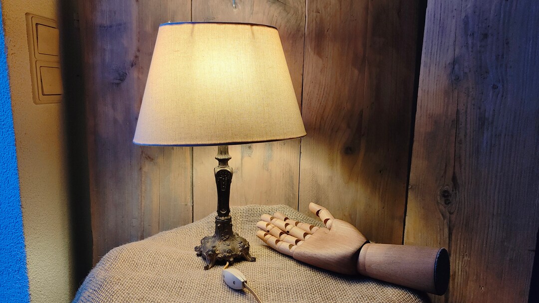 Brass Table Lamp and With Trapezoid Canvas Shade ,night Stand Lamp ...