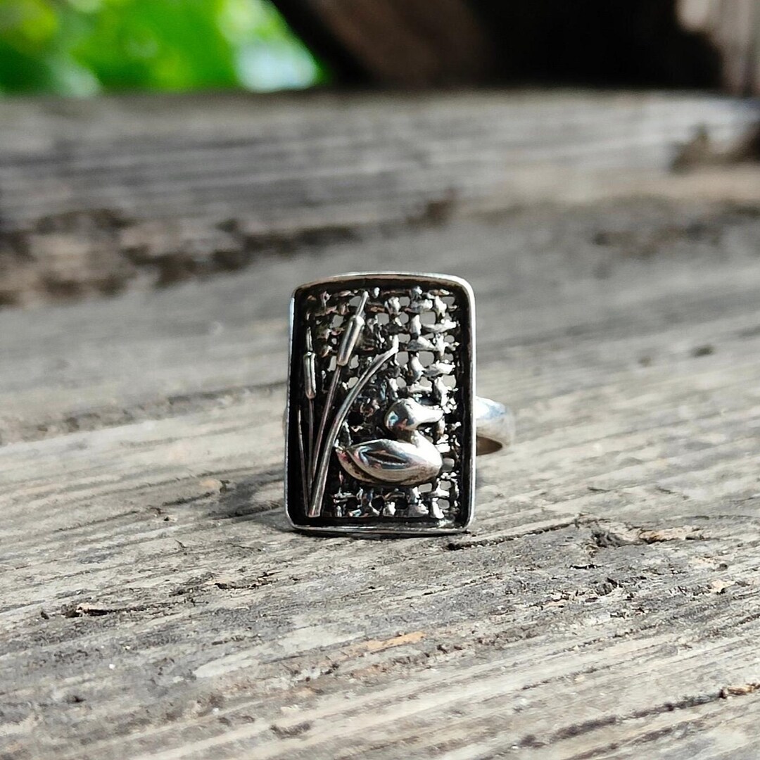 Duck in Canes Sterling Silver Statement Ring , Open Work, Made of 925 ...