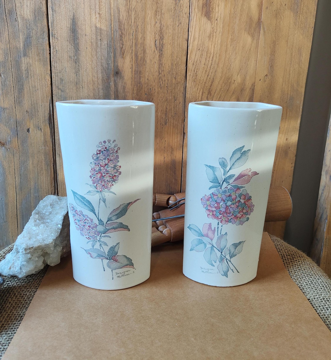 Set of Two Vintage Hydrangea Flowers Decorated Ceramic Radiator ...