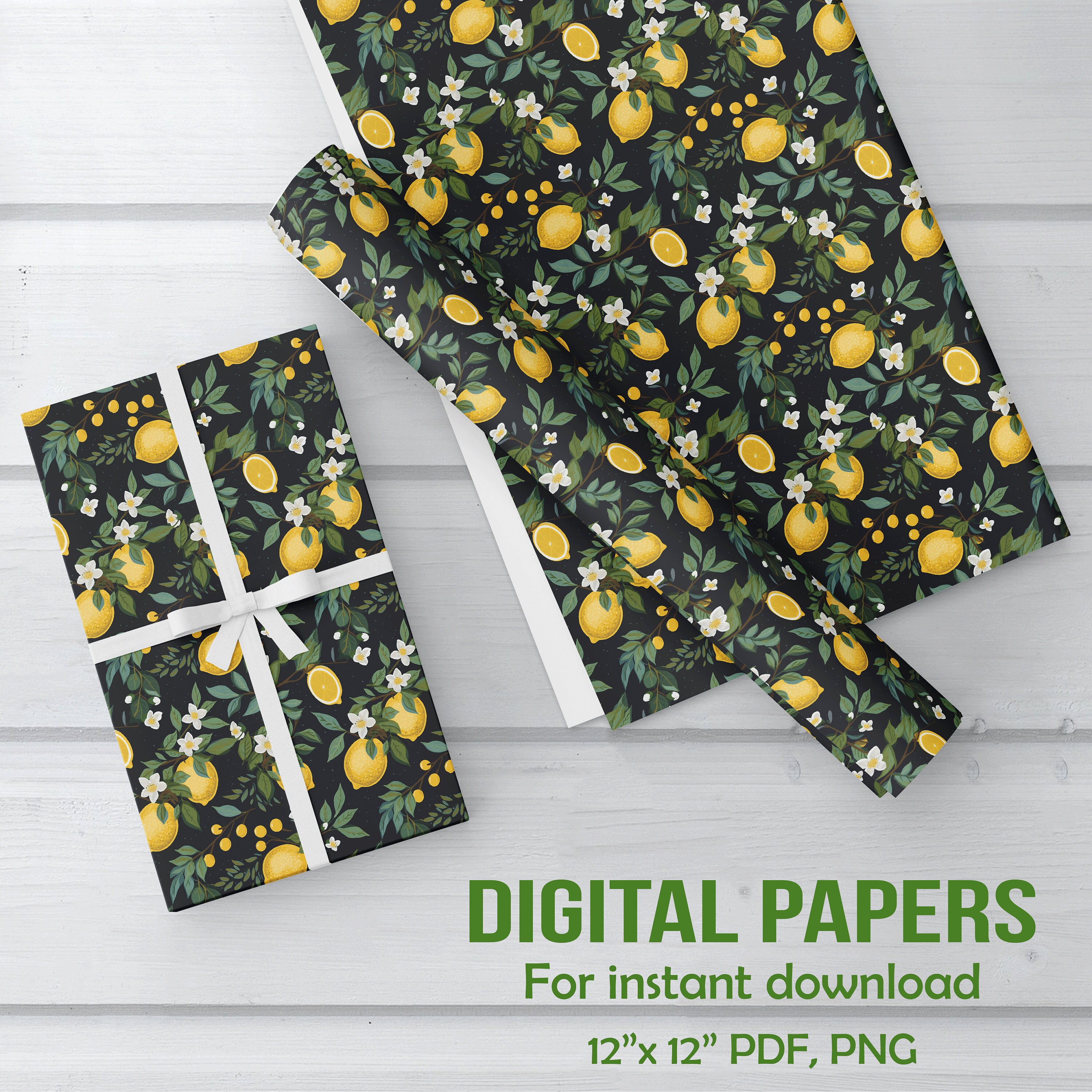 12 Digital Wrapping Paper Set With Lemons Printable Papers - Etsy