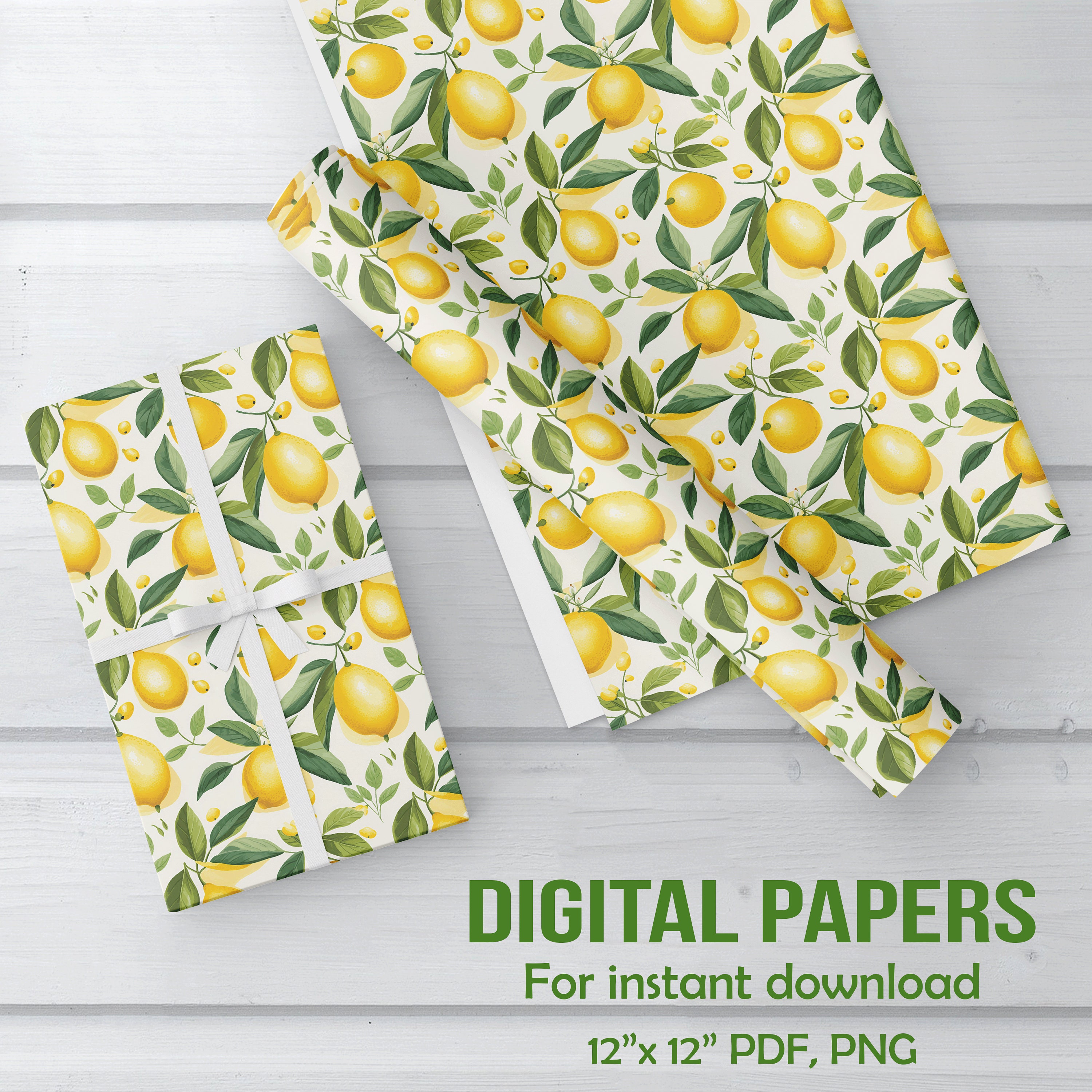 12 Digital Wrapping Paper Set With Lemons Printable Papers - Etsy