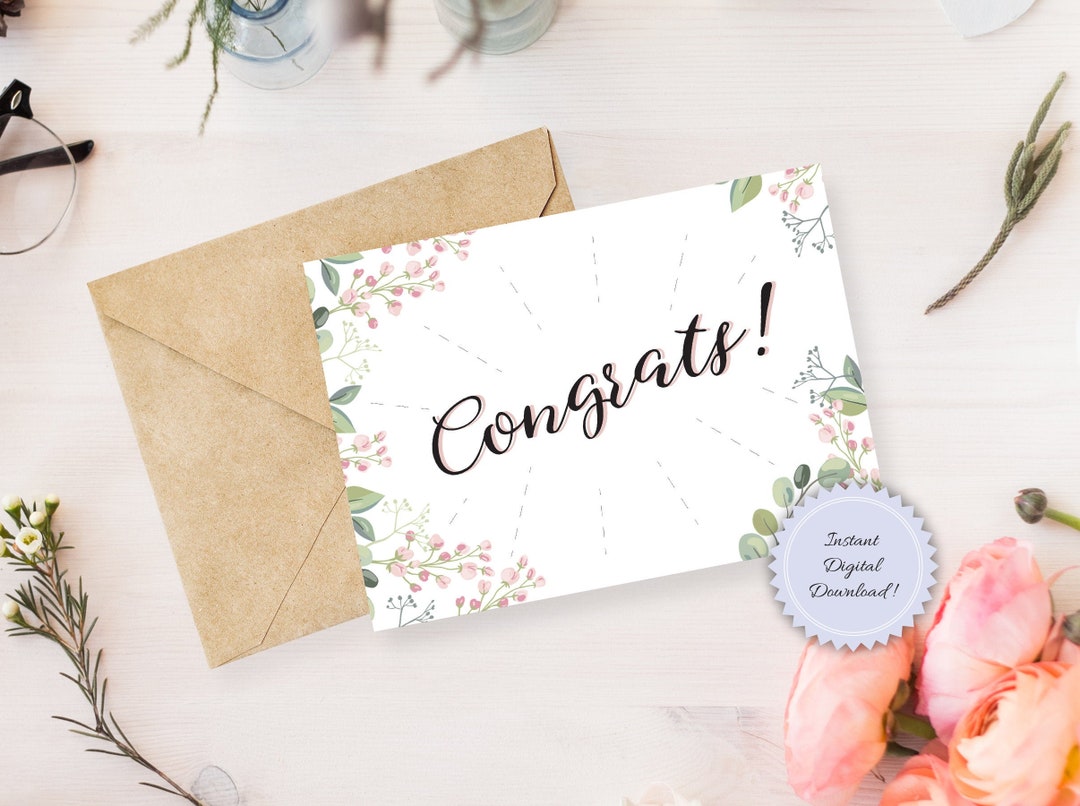 Printable Congrats Card Design, Delicate Flowers, Congratulations Card ...
