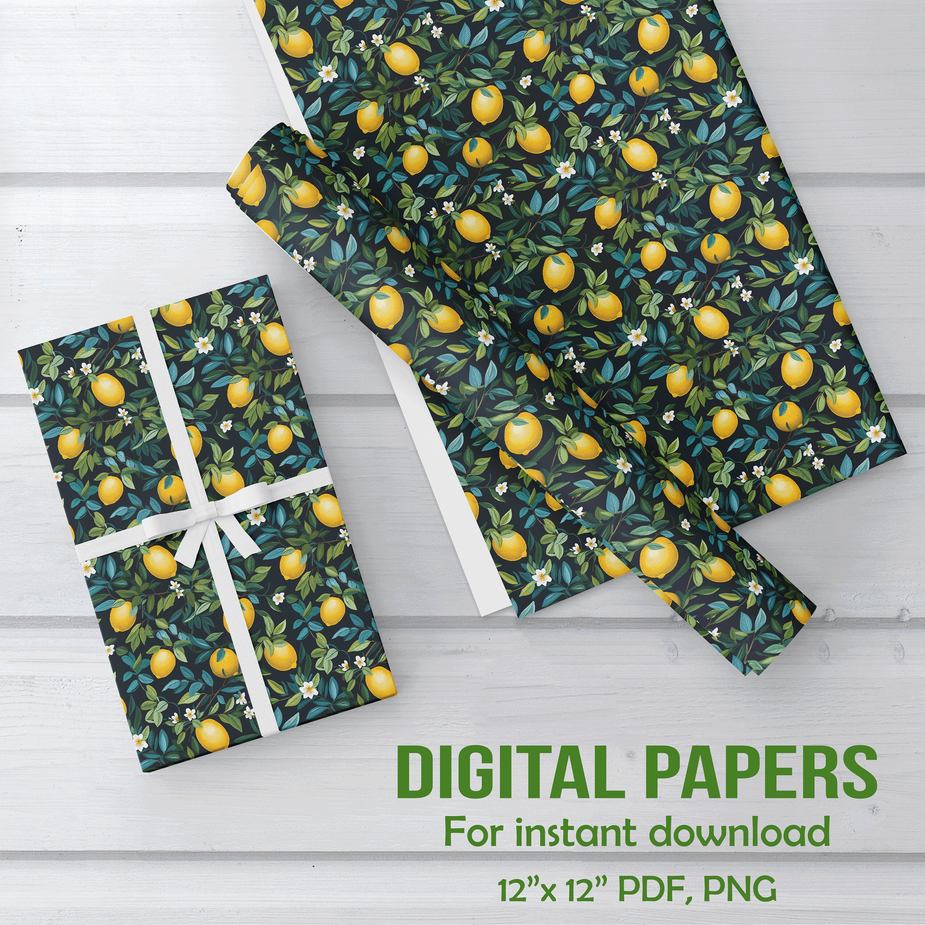 12 Digital Wrapping Paper Set With Lemons Printable Papers - Etsy