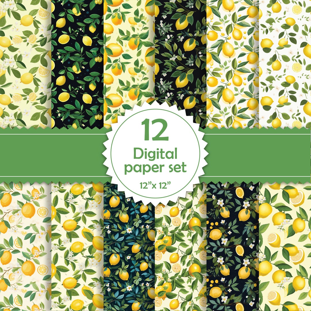 12 Digital Wrapping Paper Set With Lemons Printable Papers - Etsy