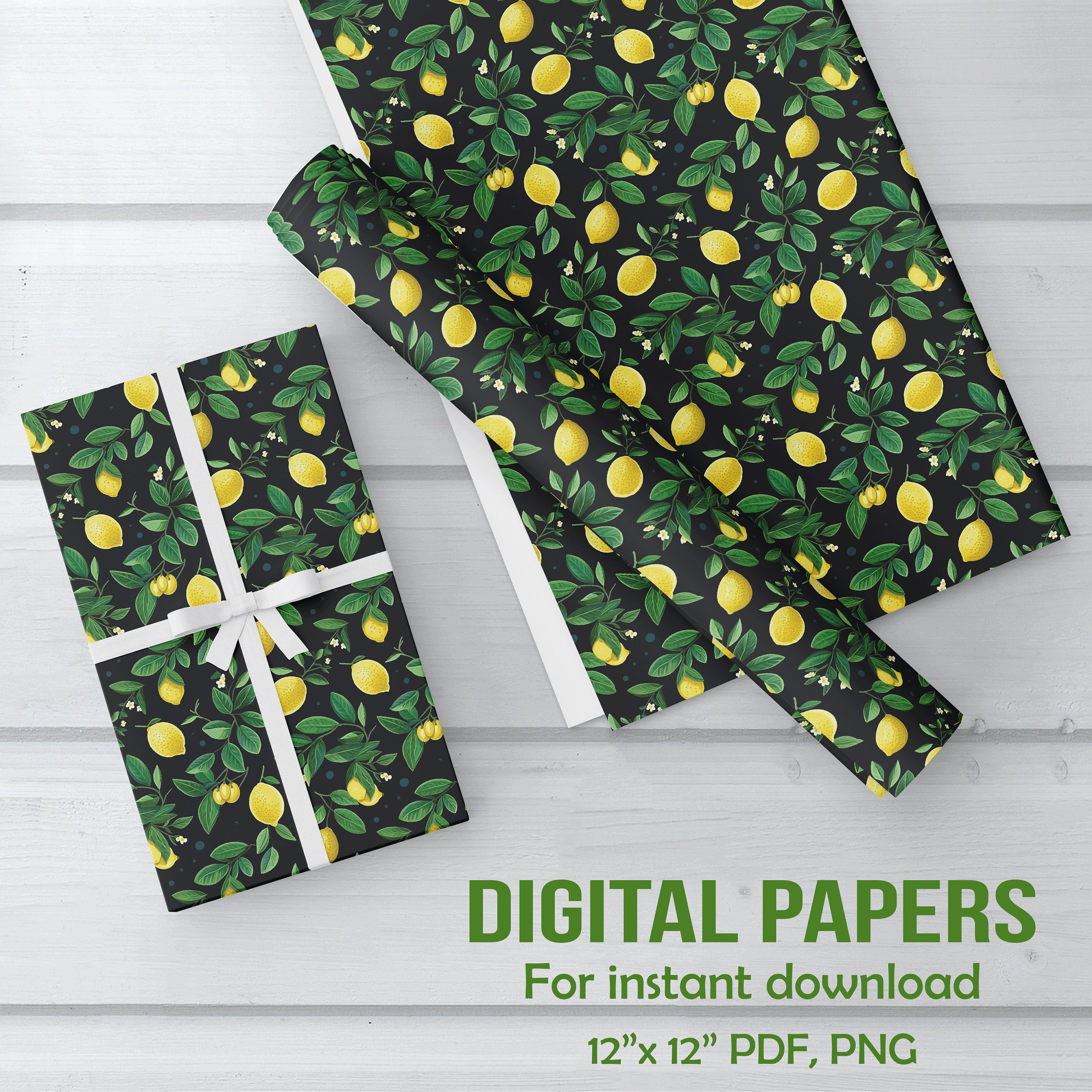 12 Digital Wrapping Paper Set With Lemons Printable Papers - Etsy