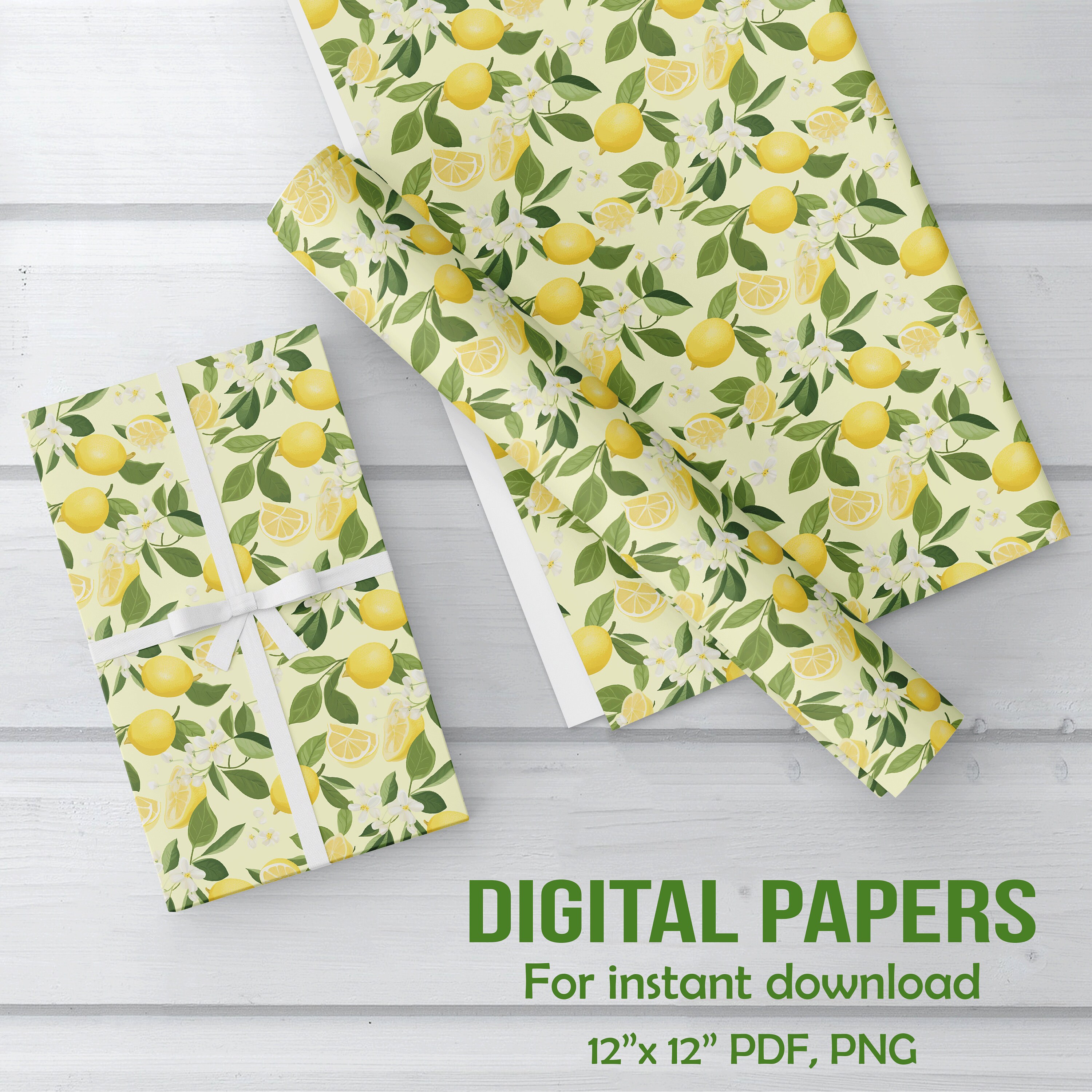 12 Digital Wrapping Paper Set With Lemons Printable Papers - Etsy