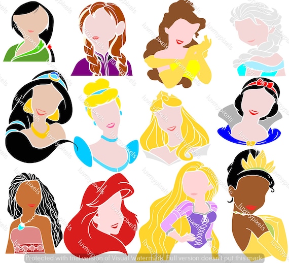 Disney Princess Faceless Clip Art Svg Cricut Silhouette Etsy