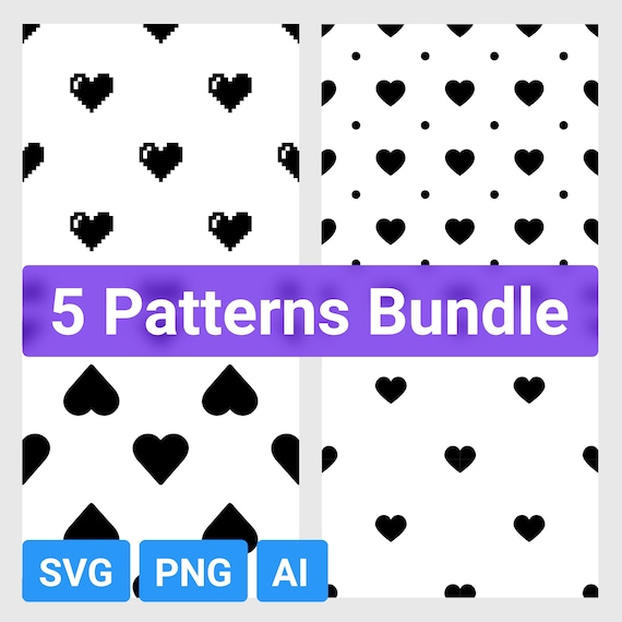 5 Hearts Patterns SVG Bundle Love Patterns Set | Etsy