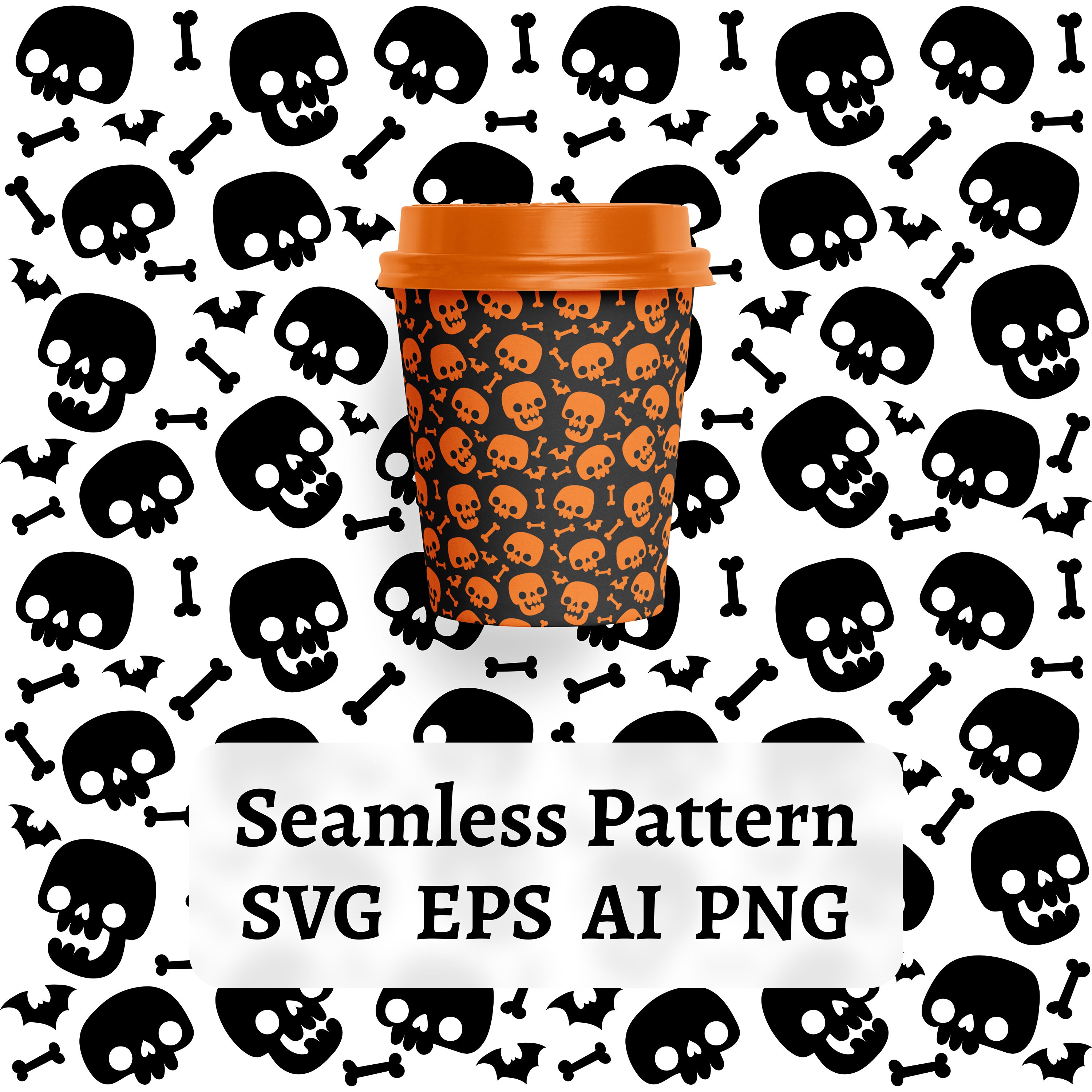 Seamless Halloween Pattern SVG, Skull Pattern, Bones Pattern, Skulls ...