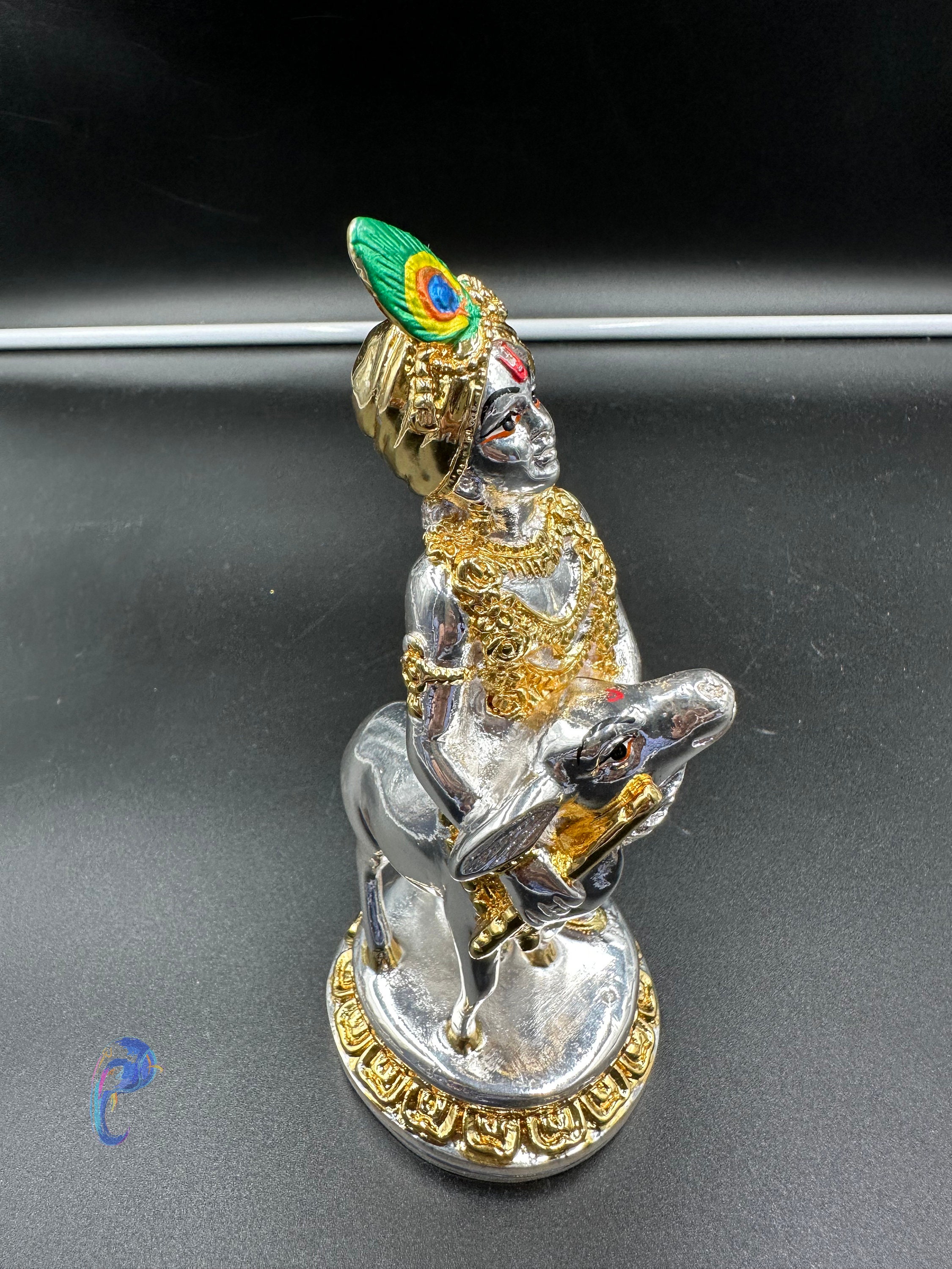 Silver Krishna Idol/ Puja Idol/ Lord Krishna/ Flute/ Enamel Paint Idol ...