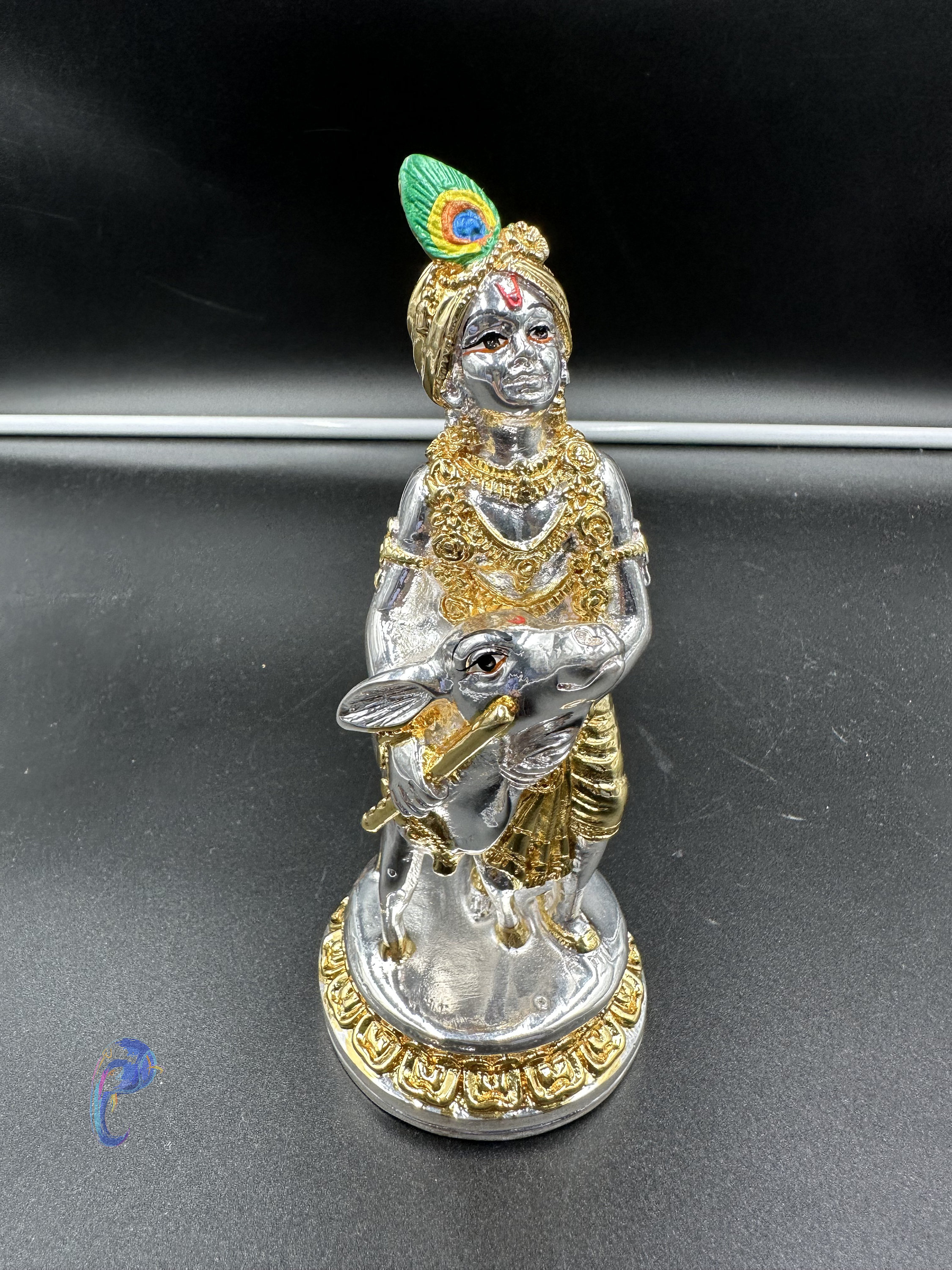 Silver Krishna Idol/ Puja Idol/ Lord Krishna/ Flute/ Enamel Paint Idol ...