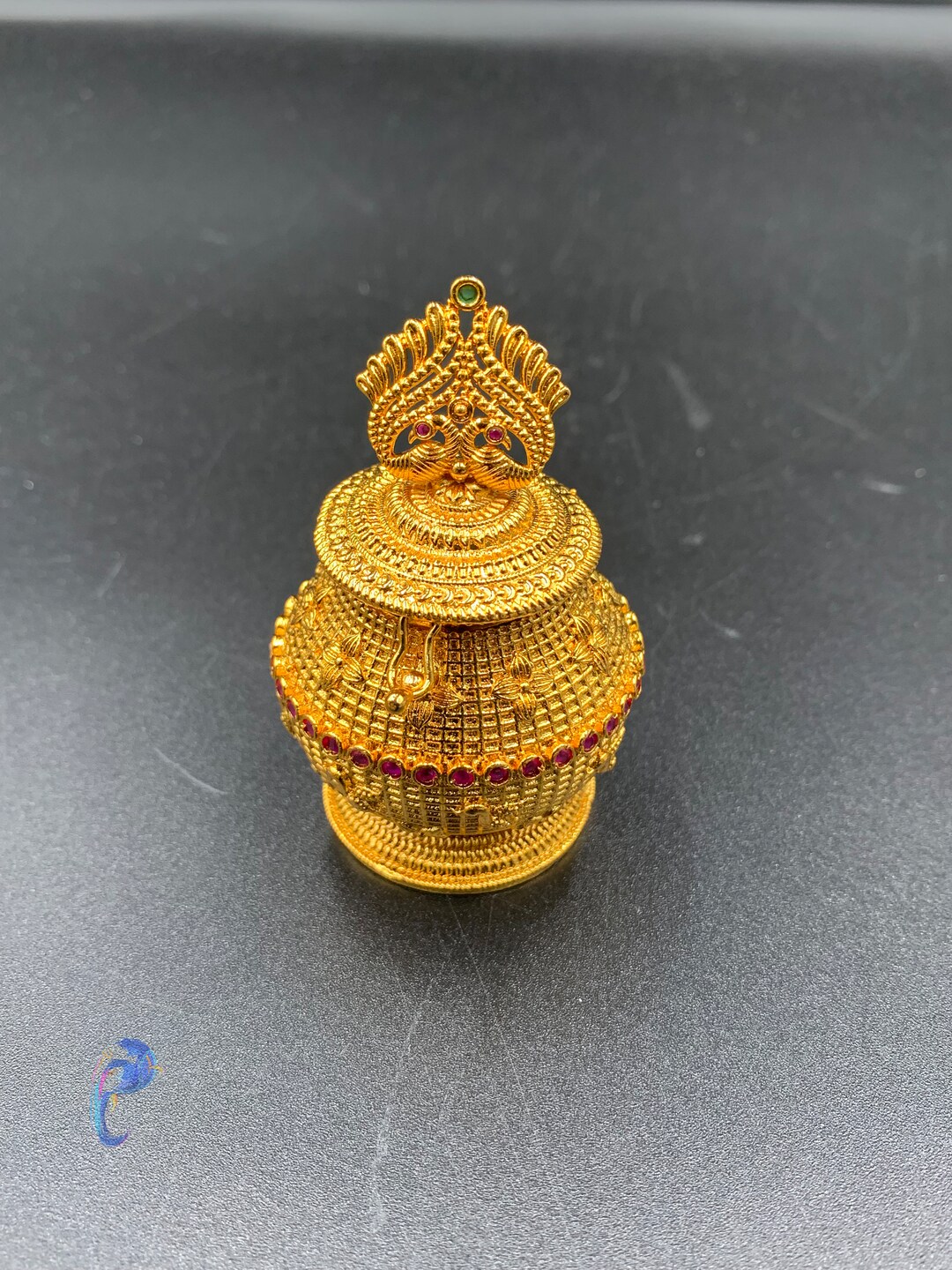 Gold Kumkum Box/ Puja Box/ Wedding Gift/ Ring Box/ Puja Item/ Stones ...