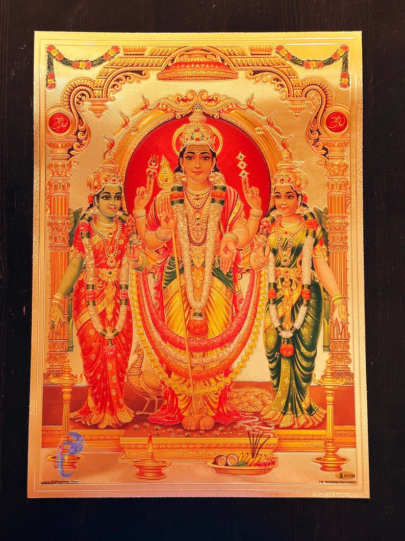 Picture/ Murugan/ Velu/ Valli Sametha/ Gold Foil Picture/ Puja Item ...