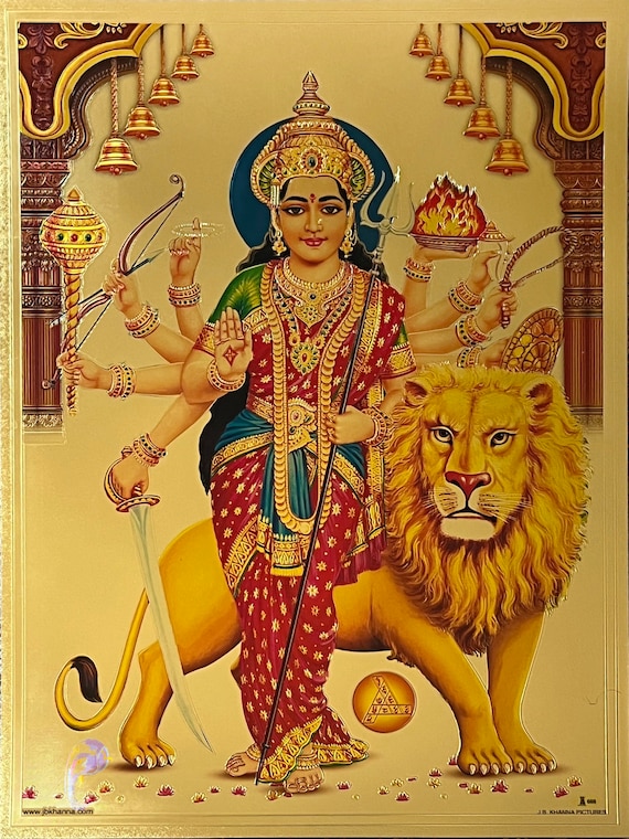 Durga Matha/ Simha Vahanam/ Gold Foil Picture/ Frames/ Photo/ - Etsy