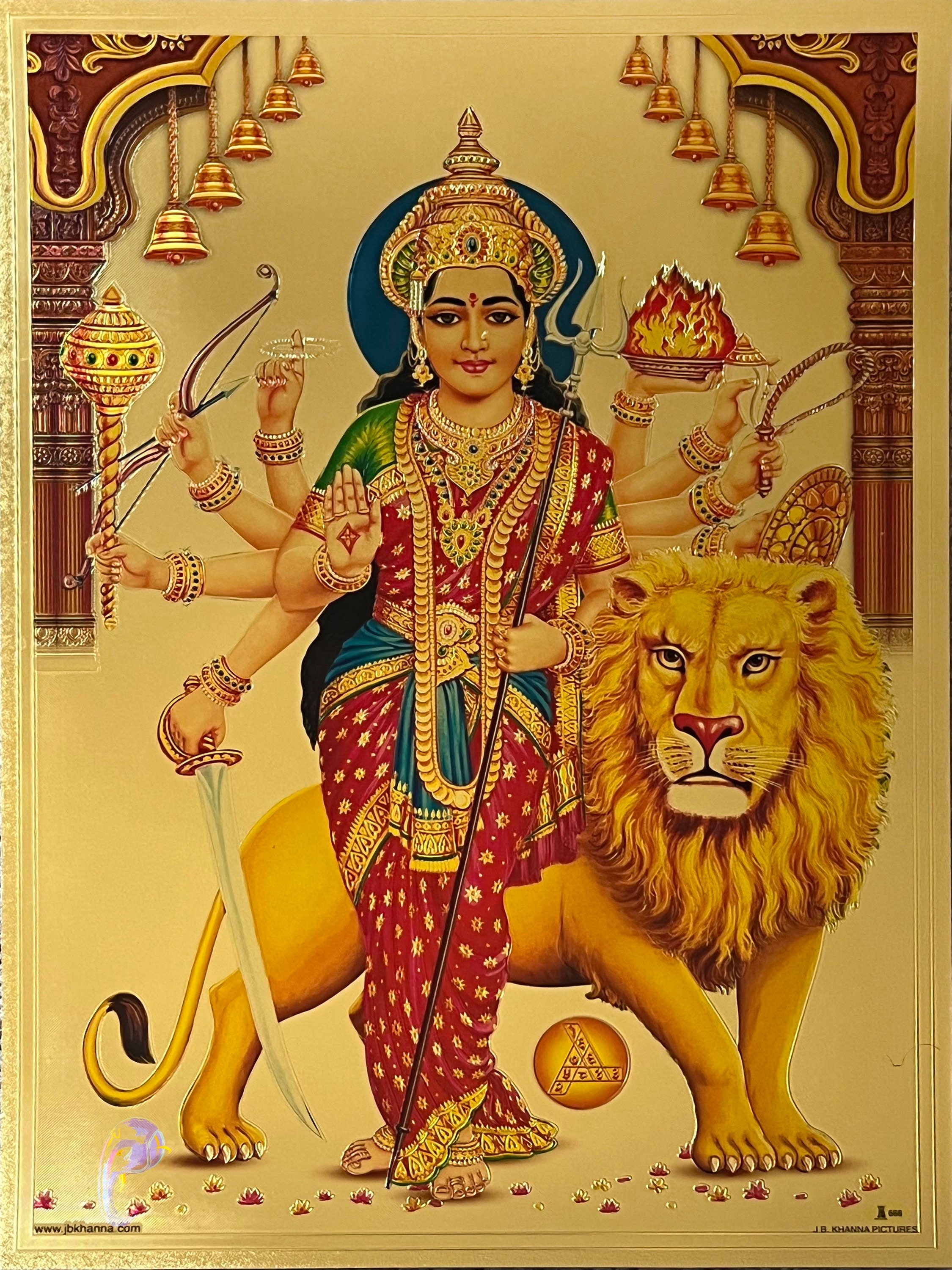 Durga Matha/ Simha Vahanam/ Gold Foil Picture/ Frames/ Photo/ God ...