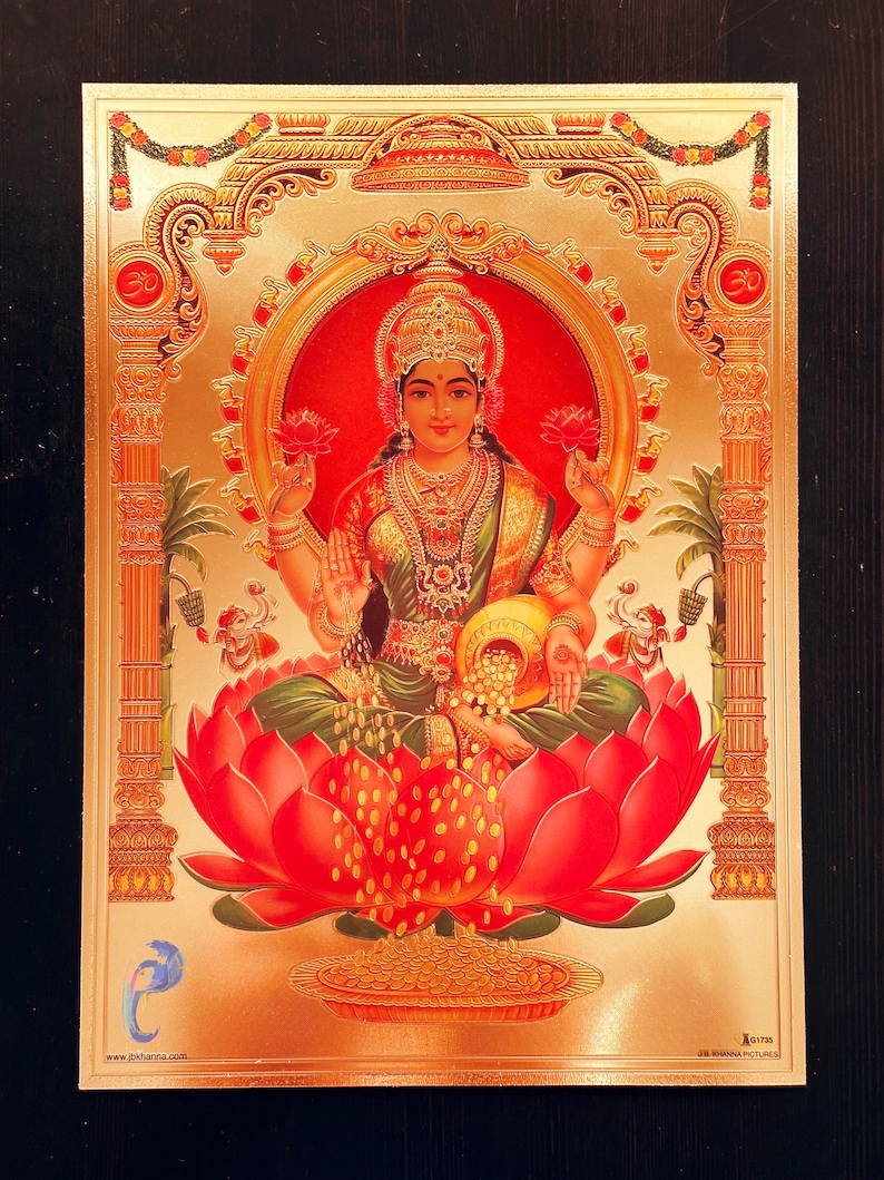 Lakshmi Devi/ Gold Foil Picture/ Puja Item/ Gifting Picture/ God ...