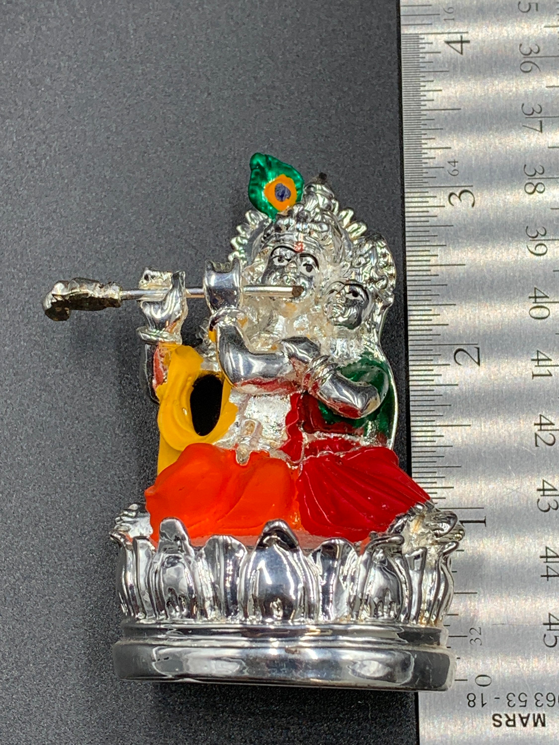 Radha Krishna Idol/ Silver Idol/ Enamel Paint Idol/ Lord Krishna/ Flute ...