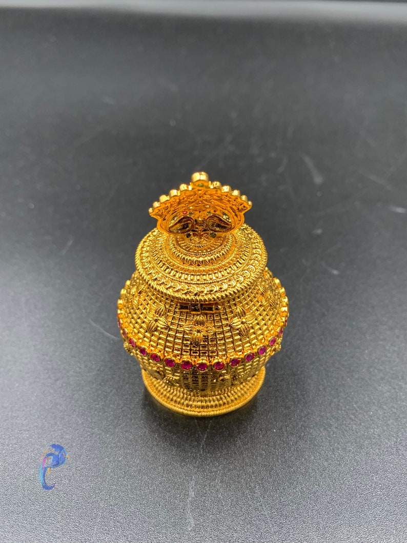 Gold Kumkum Box/ Puja Box/ Wedding Gift/ Ring Box/ Puja Item/ Stones ...