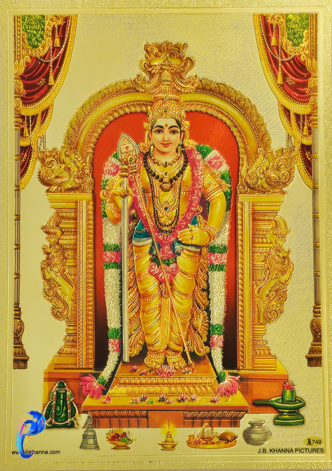 Murugan/ Velu/ Valli Sametha/ Gold Foil Picture/ Puja Item/ Gifting ...