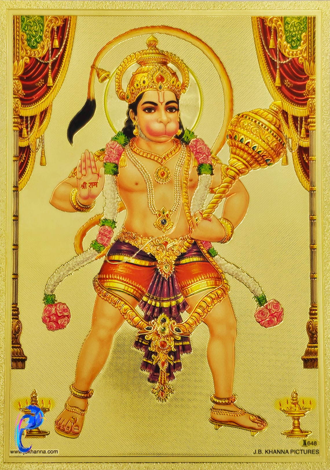 Anjaneya Swamy/ Hanuman/ Gold Foil Picture/ Frames/ Photo/ God/ Divine ...