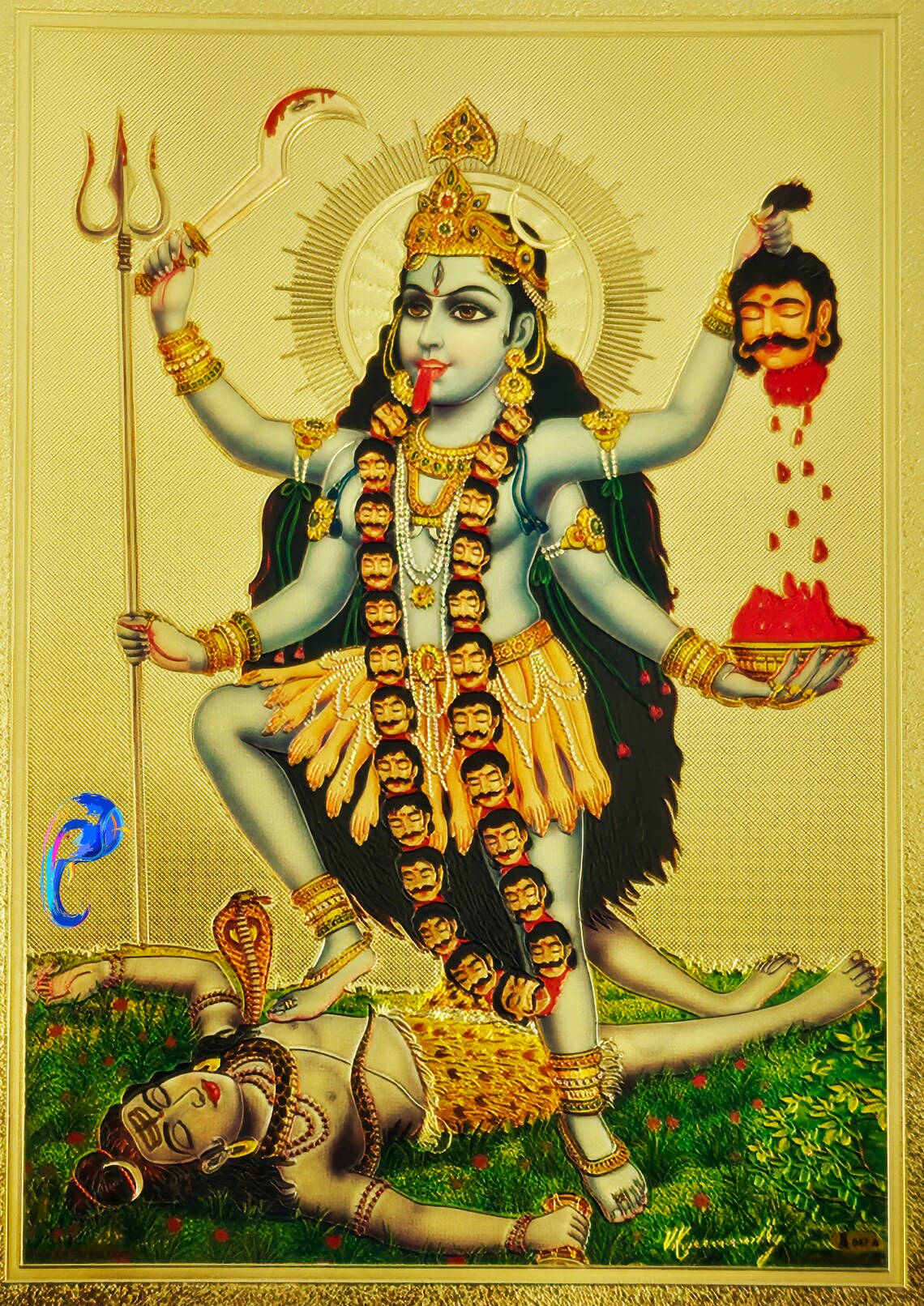 Kalika Devi/ Gold Foil Picture/ Puja Item/ Gifting Picture/ God Picture ...