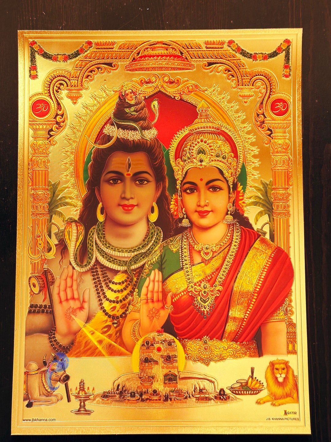 Shiva & Parvathi/ Gold Foil Picture/ Frames/ Photo/ God/ Divine/ Gift ...