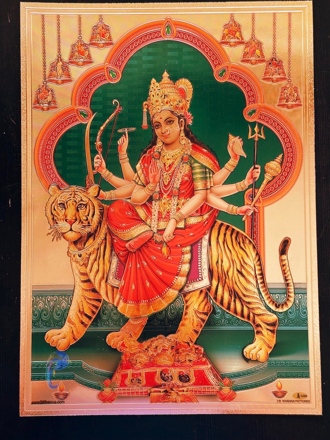 Durga Devi/ Kanaka Durga/ Tiger/ Gold Foil Picture/ Frames/ Photo/ God ...