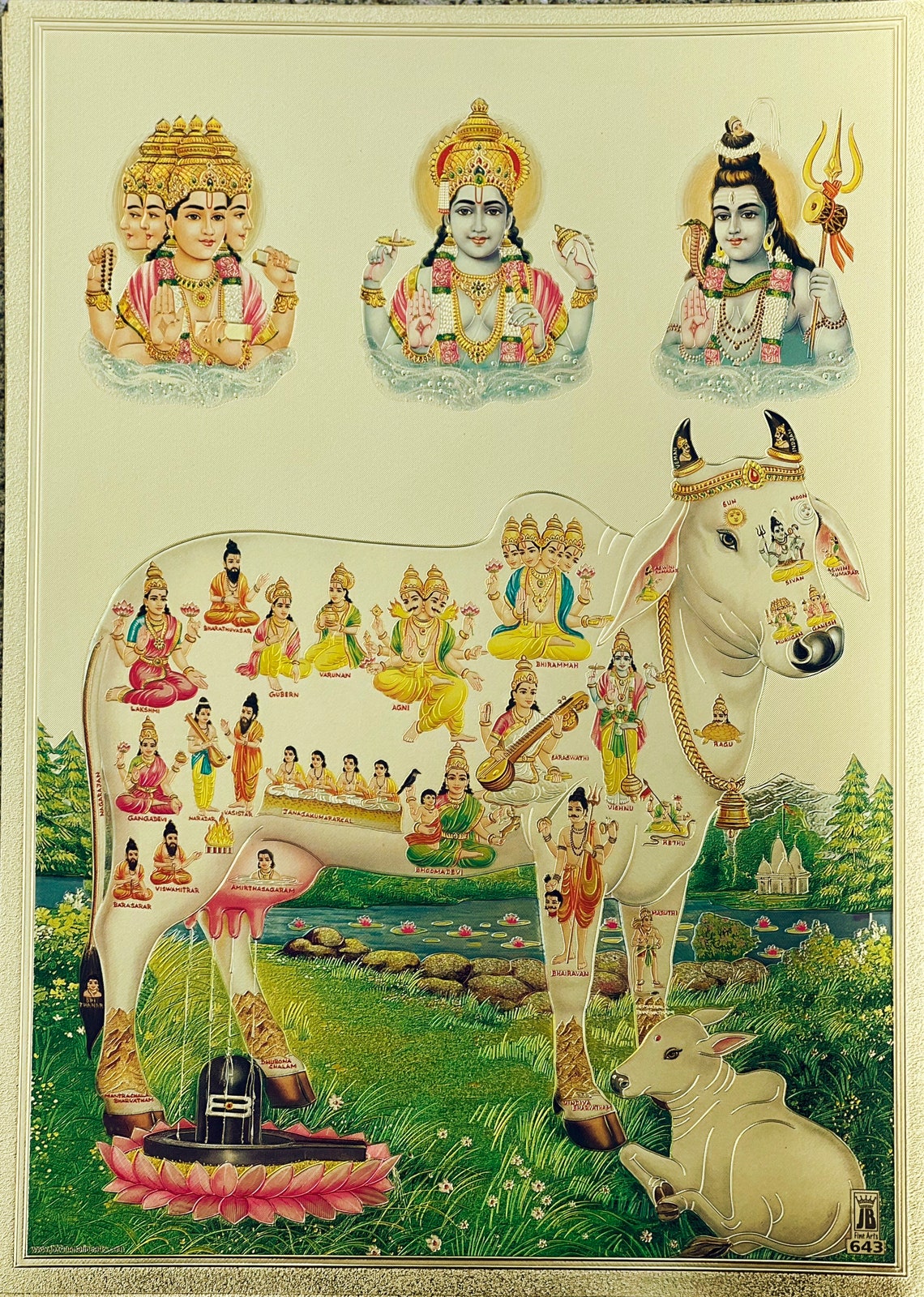 Kamadhenu/ Lucky Picture/ Cow & Calf/ Aavu and Dhuda/ Gomatha/ Gold ...